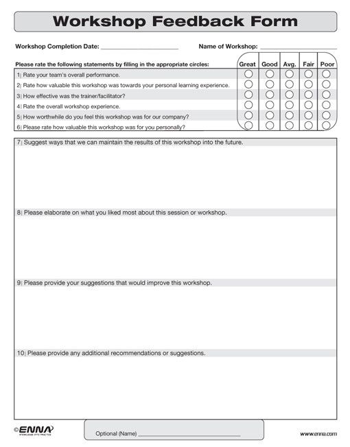 Workshop Feedback Form - 5S Product