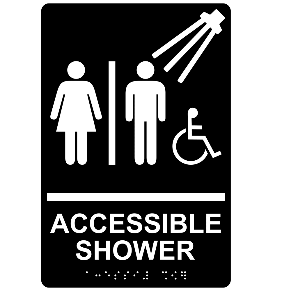 ADA Accessible Shower Braille Sign RRE-14802_WHTonBLK Accessibility