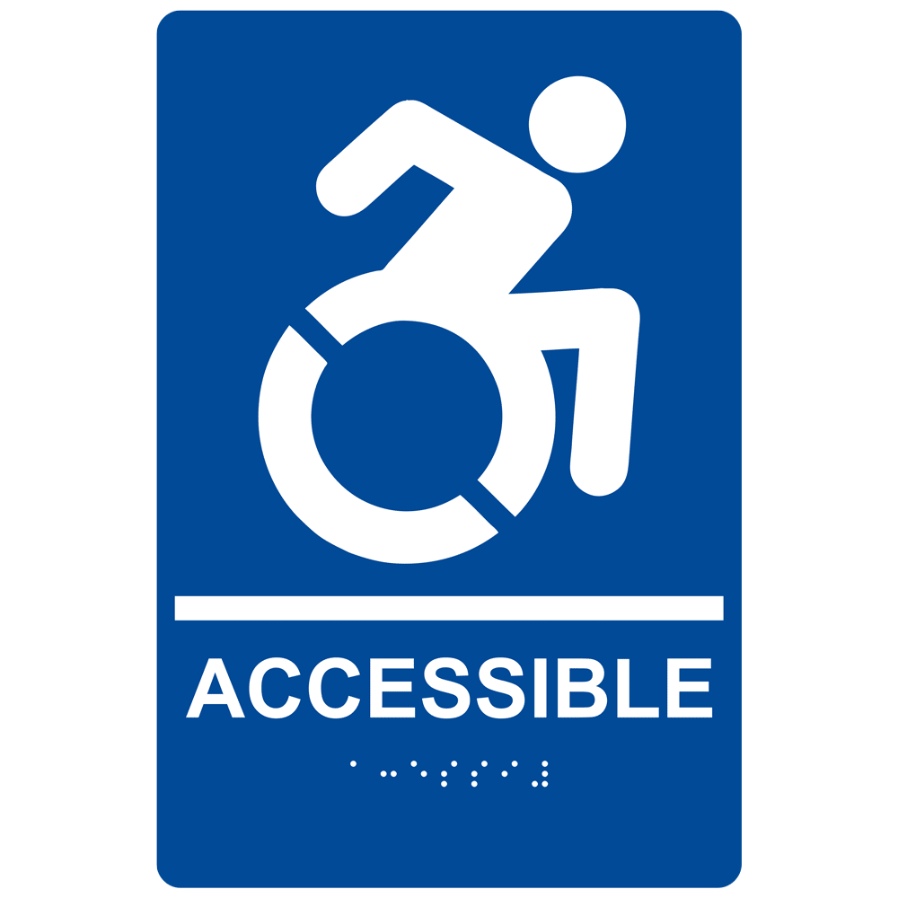 Accessible Braille Sign With Dynamic Accessibility Symbol RRE-190R_WHTonBLU