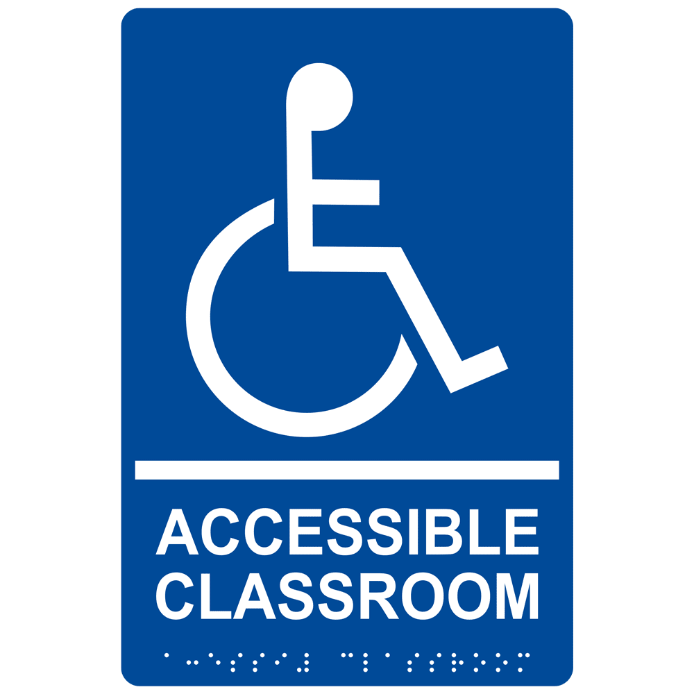 ADA Accessible Classroom Braille Sign RRE-19612_WHTonBLU Accessibility
