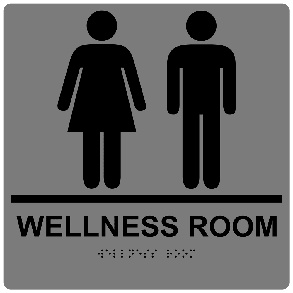 Square ADA Wellness Room Braille Sign with Symbol RRE-50820-99-BLKonGray