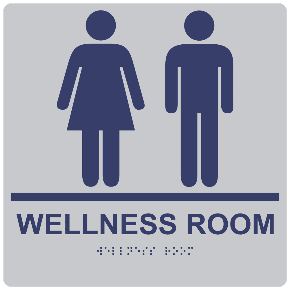 Square ADA Wellness Room Braille Sign with Symbol RRE-50820-99-MRNBLUonSLVR