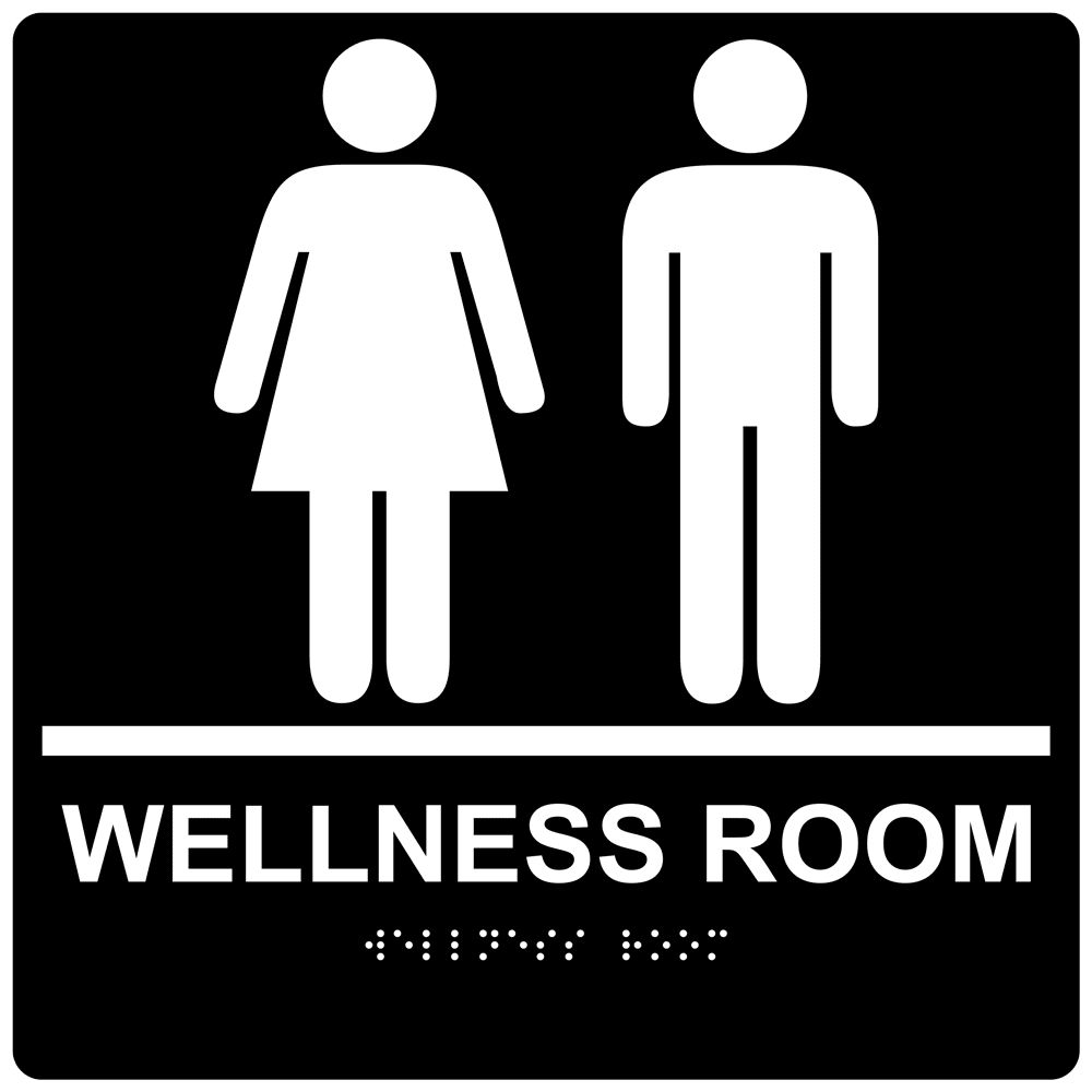 Square ADA Wellness Room Braille Sign with Symbol RRE-50820-99-WHTonBLK