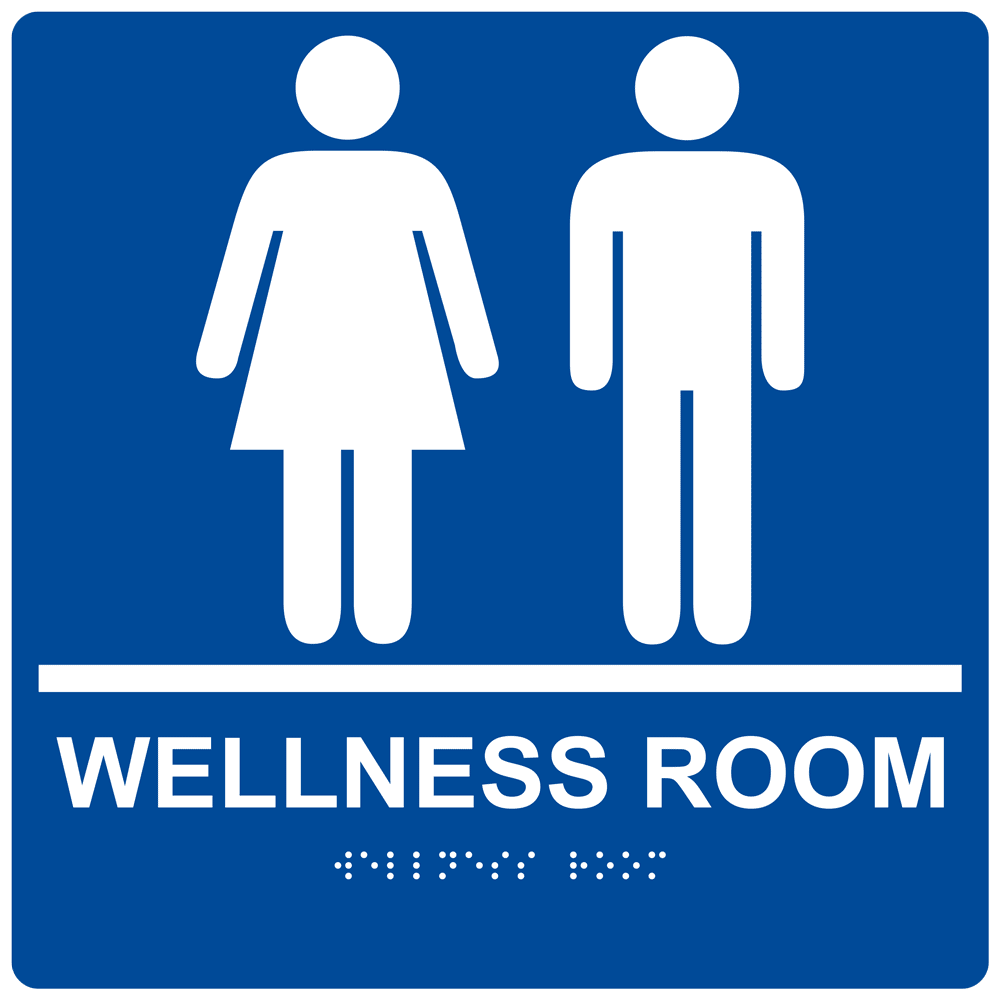 Square ADA Wellness Room Braille Sign with Symbol RRE-50820-99-WHTonBLU