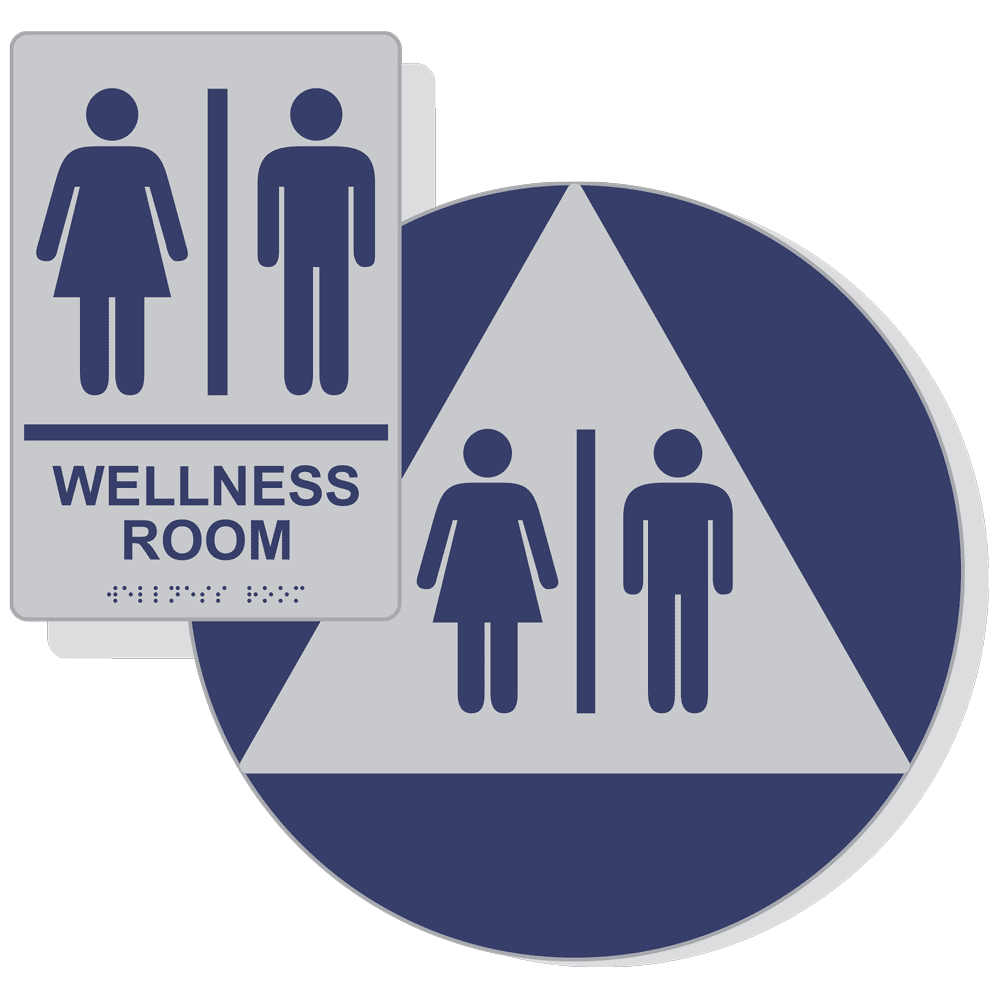 ADA Wellness Room Sign Set With Braille RRE-50820_DCTS_Set_MRNBLUonSLVR