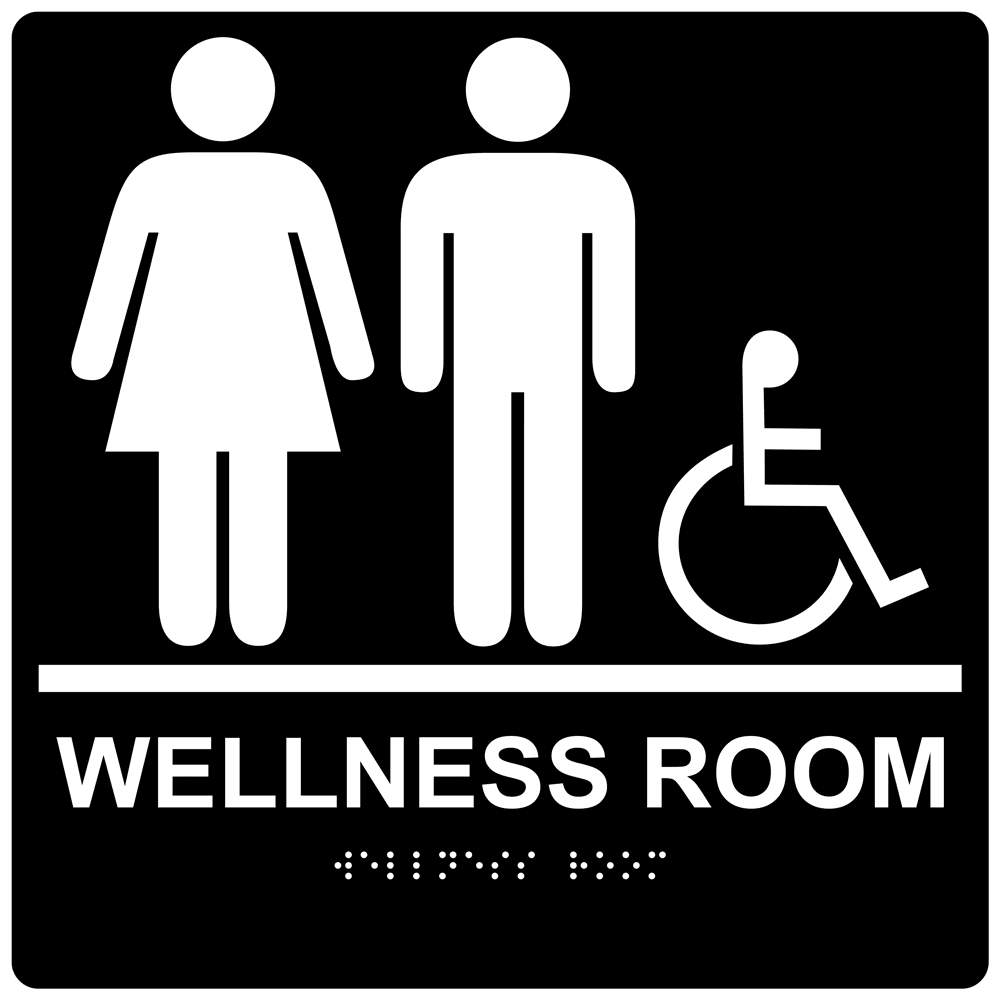 Square ADA Wellness Room Braille Sign with Symbol RRE-50821-99_WHTonBLK