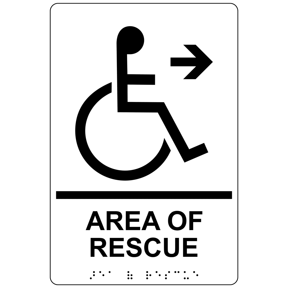 ADA Area Of Rescue With Arrow Braille Sign RRE-14762_BLKonWHT