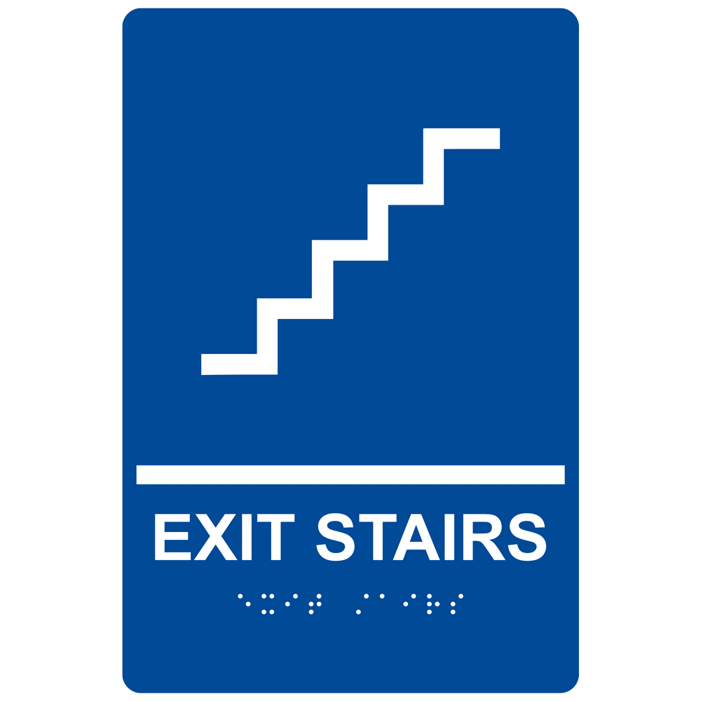 ADA Exit Stairs Braille Sign RRE-225_WHTonBLU Wayfinding