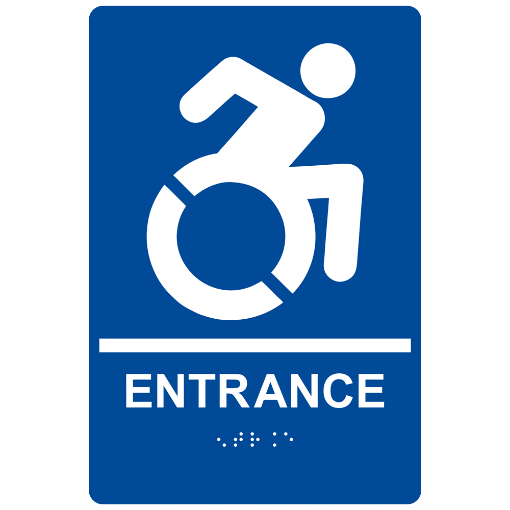 Entrance Braille Sign With Dynamic Accessibility Symbol RRE-16801R_WHTonBLU