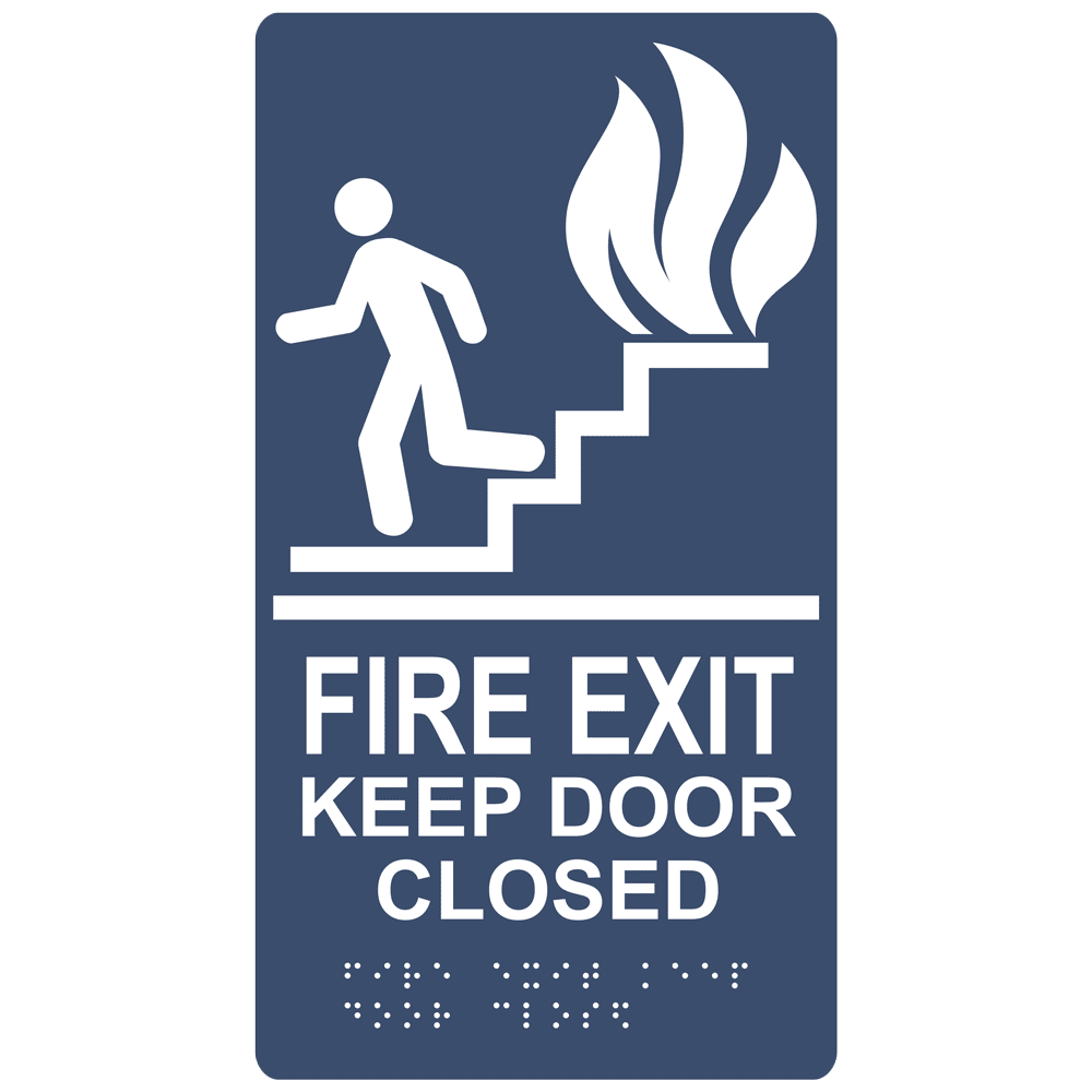 ADA Fire Exit Keep Door Closed Braille Sign RRE-240_WHTonNavy