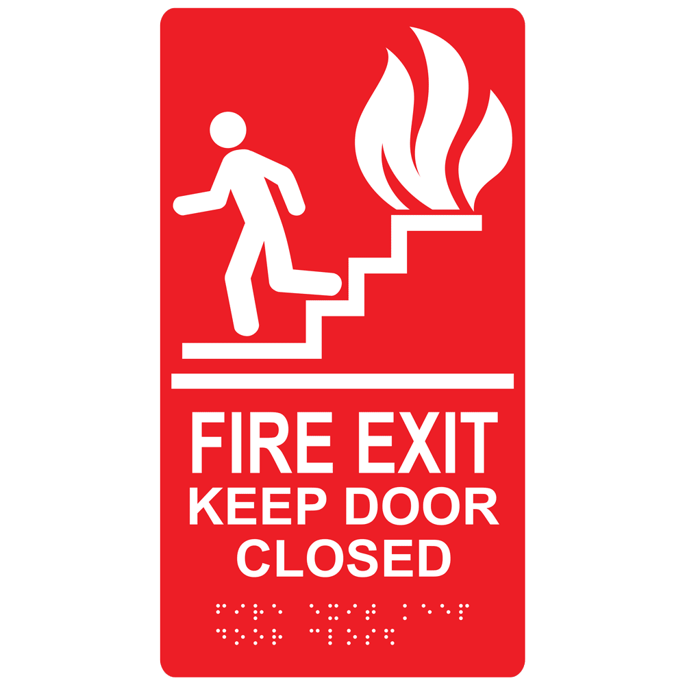 ADA Fire Exit Keep Door Closed Braille Sign RRE-240_WHTonRed