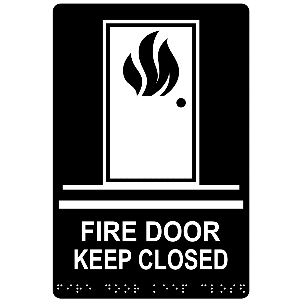 ADA Fire Door Keep Closed Braille Sign RRE-255_WHTonBLK Enter / Exit