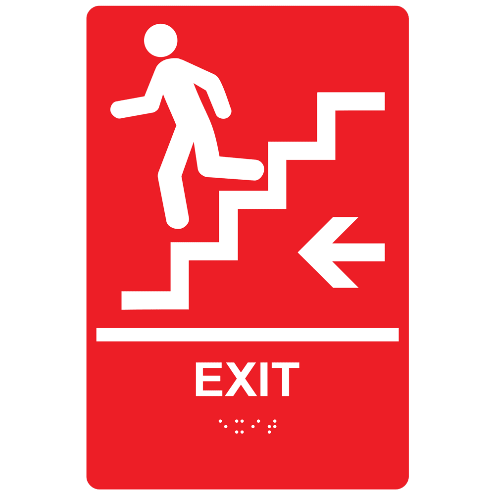 ADA Exit Stairs Braille Sign RRE-14791_WHTonRed Enter / Exit