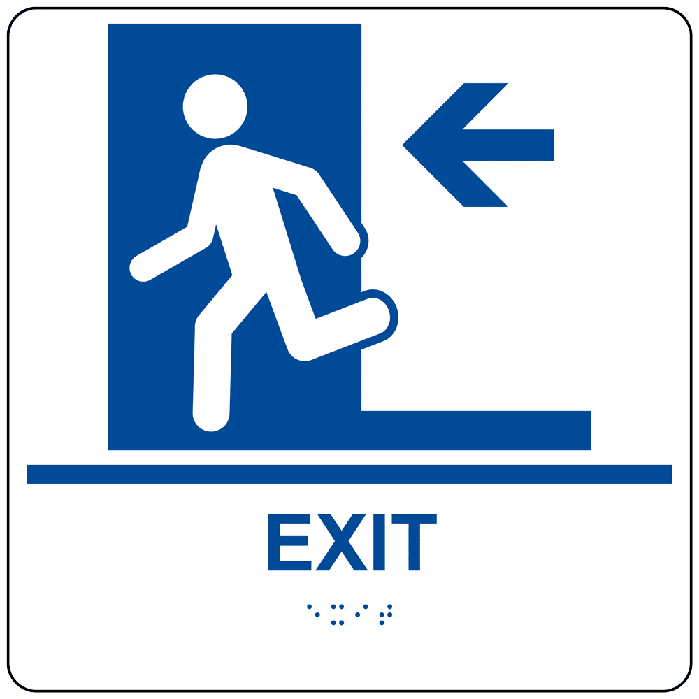 Square ADA Exit (Braille = Exit) Sign RRE-241-99_BLUonWHT