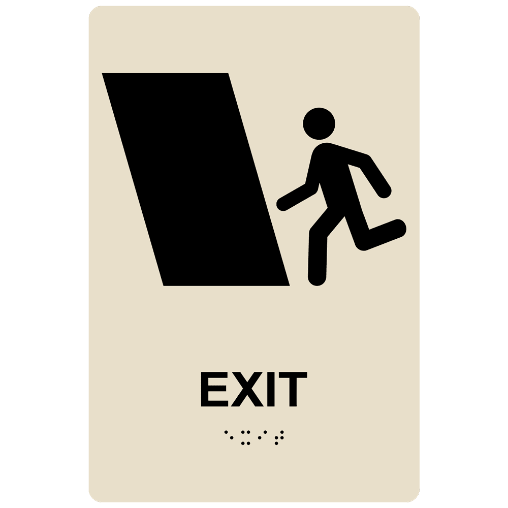 Portrait ADA Exit (Braille = Exit) Sign RRE-247_BLKonAlmond