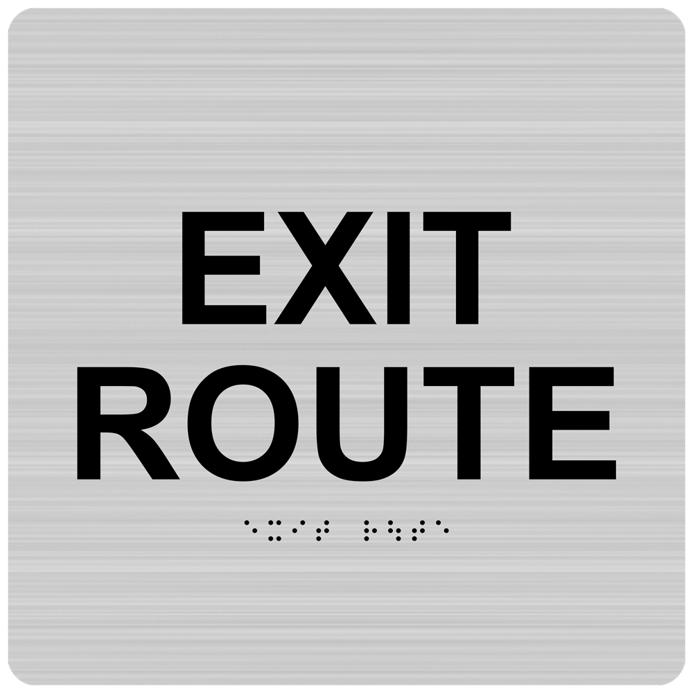 ADA Exit Route (Braille = Exit Route) Sign RRE-660_BLKonBRSLVR