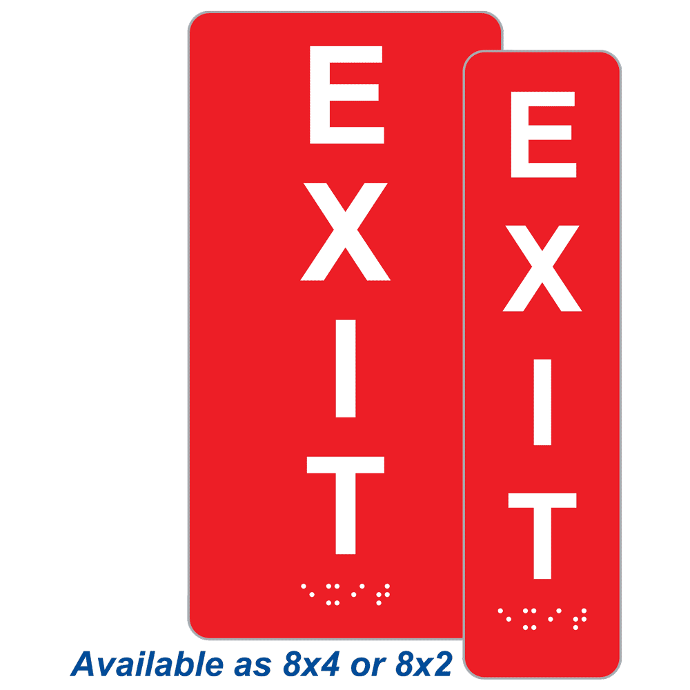 ADA Exit White on Red Braille Sign RSME-19471_WHTonRed