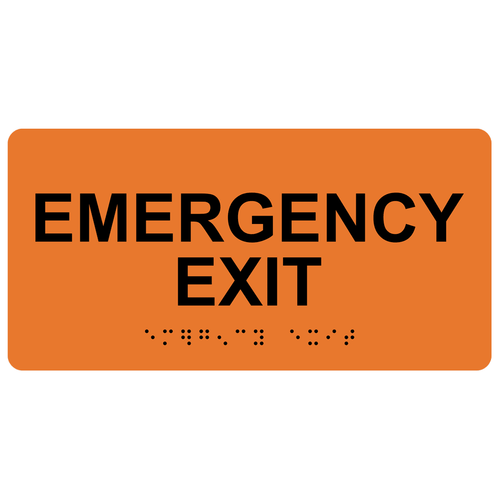 ADA Emergency Exit Braille Sign RSME-28041_BLKonORNG Emergency/Fire