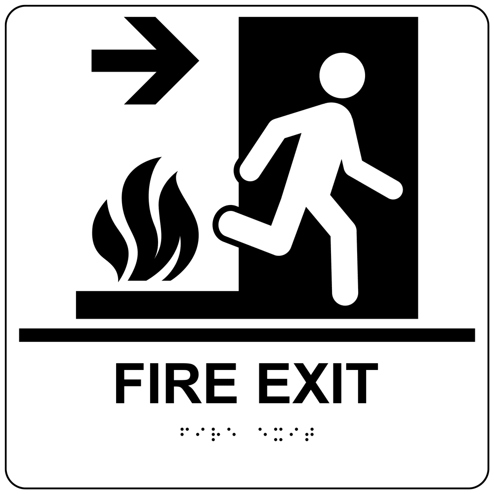 Square ADA Fire Exit (Braille = Fire Exit) Sign RRE-245-99_BLKonWHT