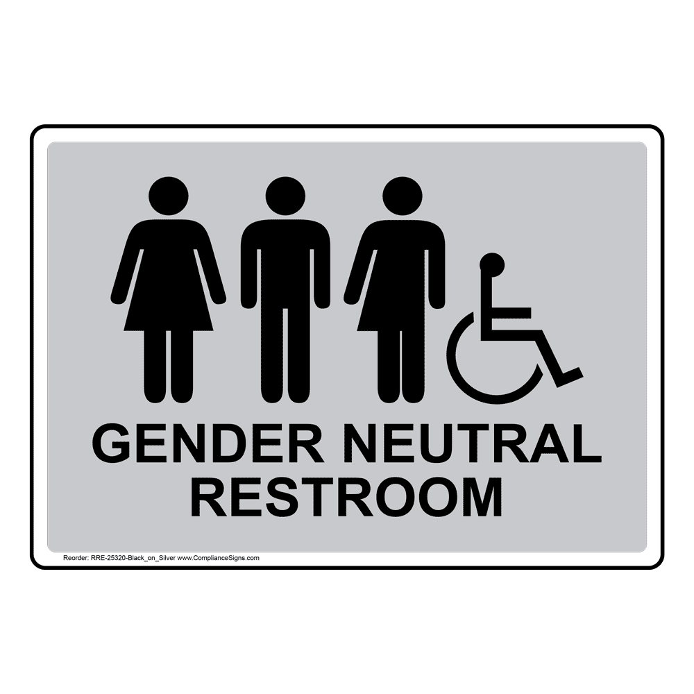 Gender Neutral Restroom Sign With Symbol RRE-25320-BLKonSLVR Restrooms