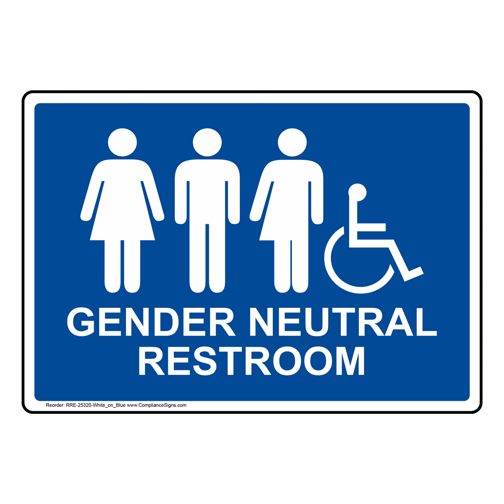 Gender Neutral Restroom Sign With Symbol RRE-25320-WHTonBLU Restrooms