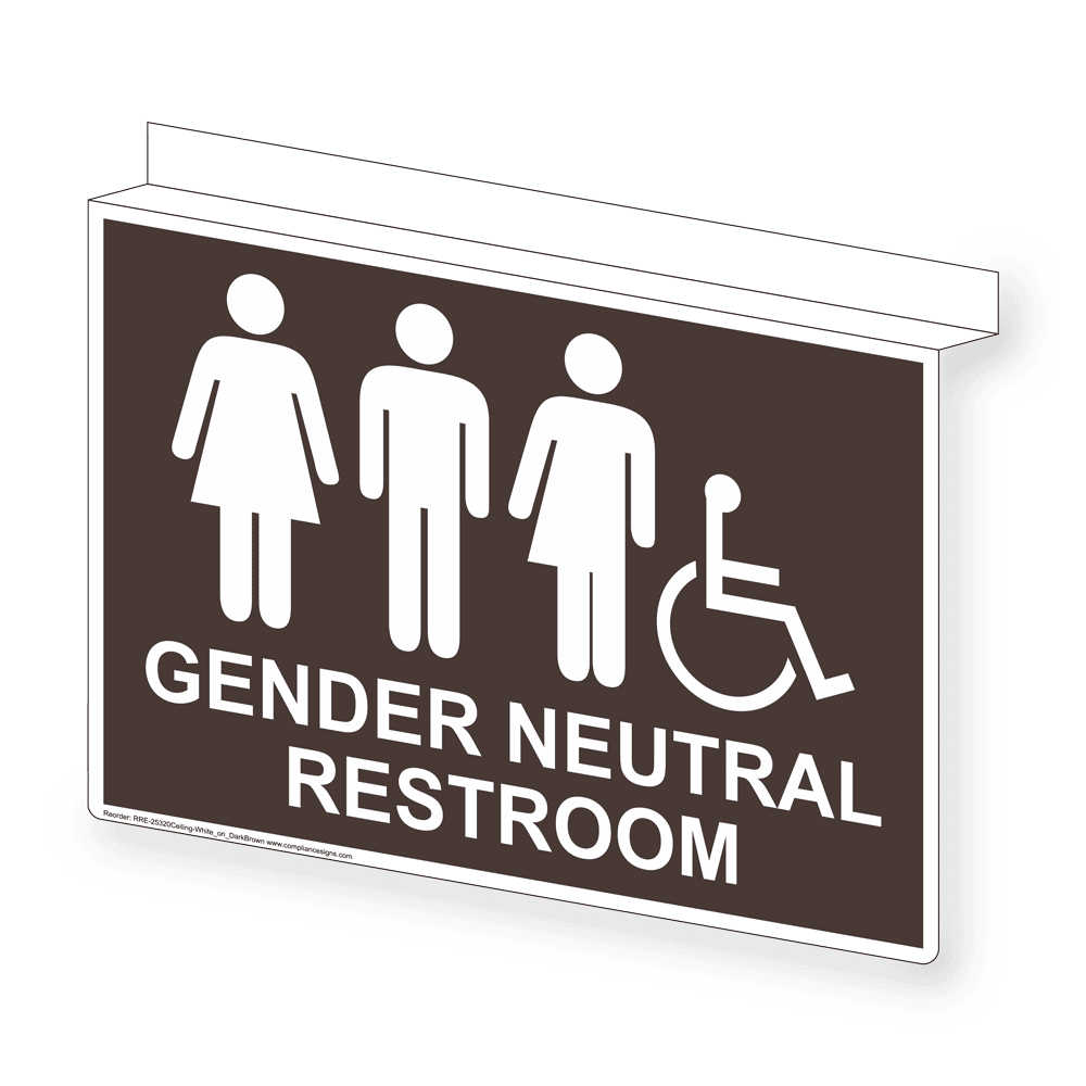 Gender Neutral Restroom Sign With Symbol RRE-25320Ceiling-WHTonDKBN ...