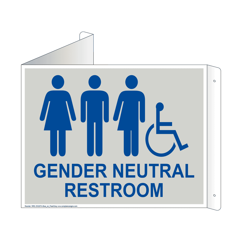 Gender Neutral Restroom Sign With Symbol RRE-25320Tri-BLUonPRLGY Restrooms