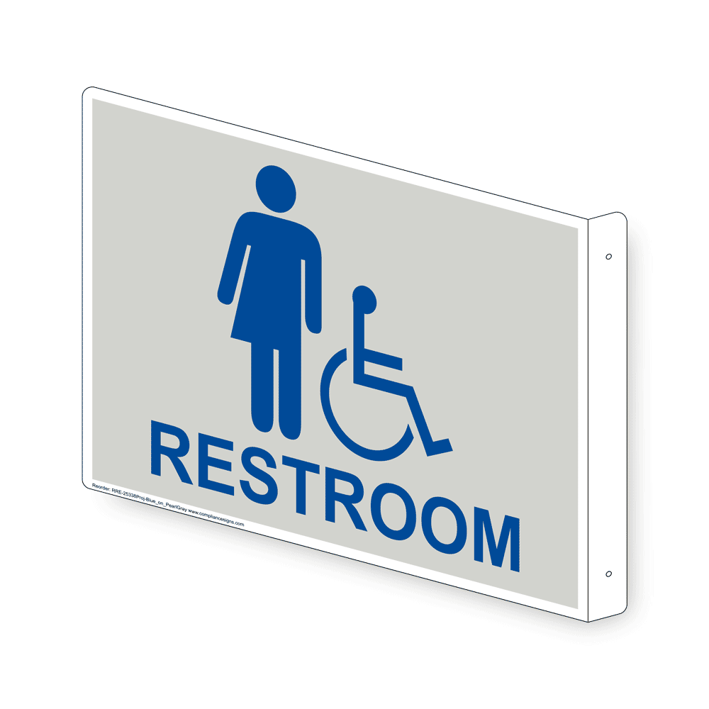 Restroom Sign With Symbol RRE-25338Proj-BLUonPRLGY Restrooms