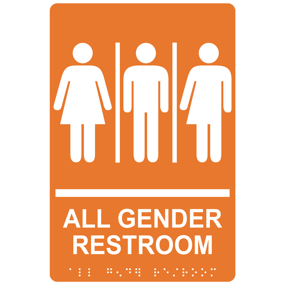 ADA All Gender Restroom Sign RRE-25413_WHTonORNG Gender Neutral