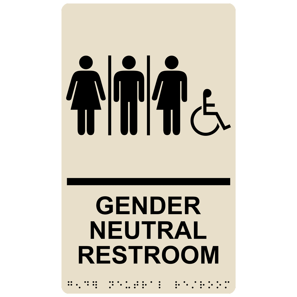 ADA Gender Neutral Restroom Sign RRE-25443_BLKonAlmond Gender Neutral