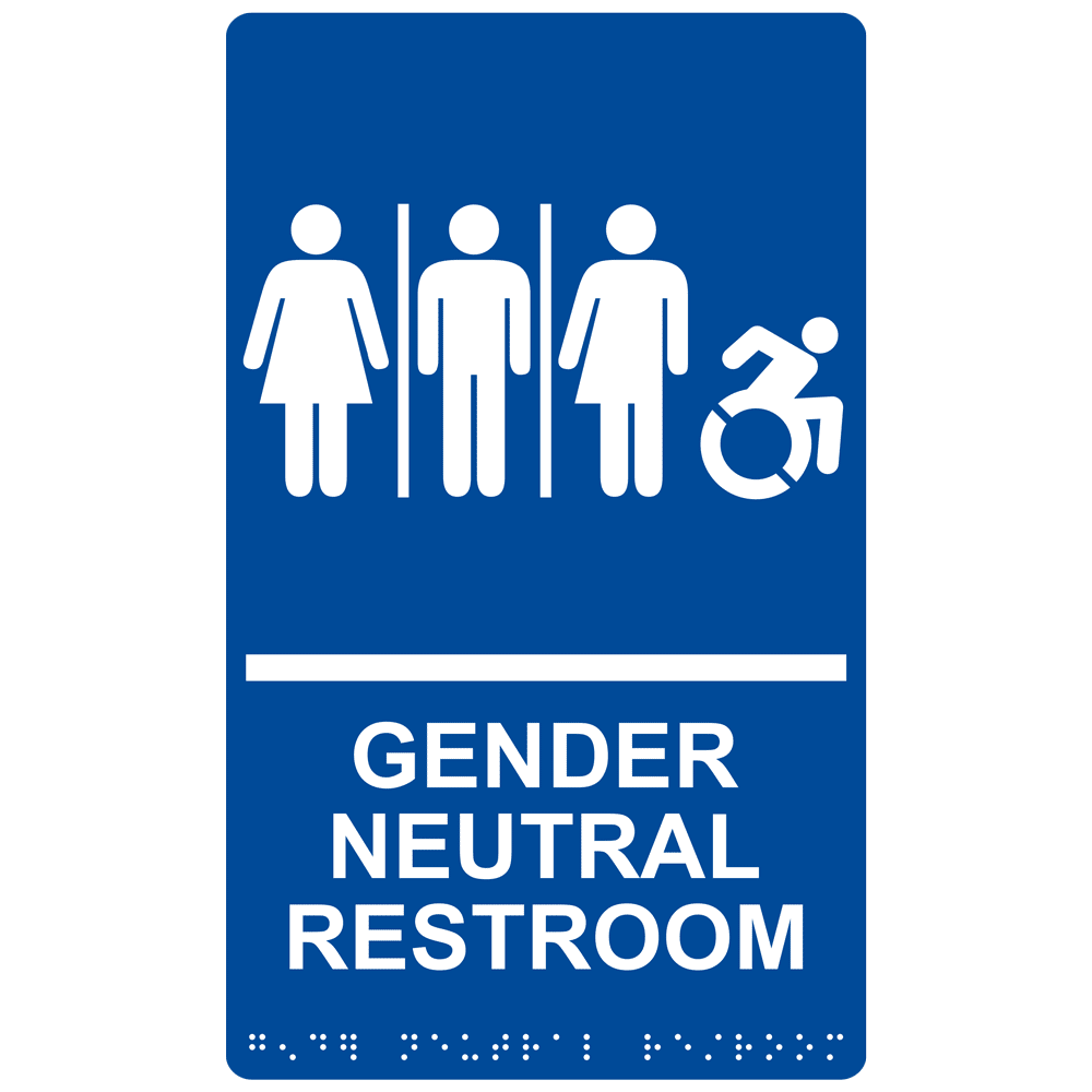 Blue Gender Neutral Restroom Braille Sign With Dynamic Accessibility ...