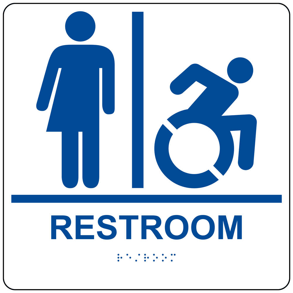 Square White Restroom Braille Sign With Dynamic Accessibility Symbol ...