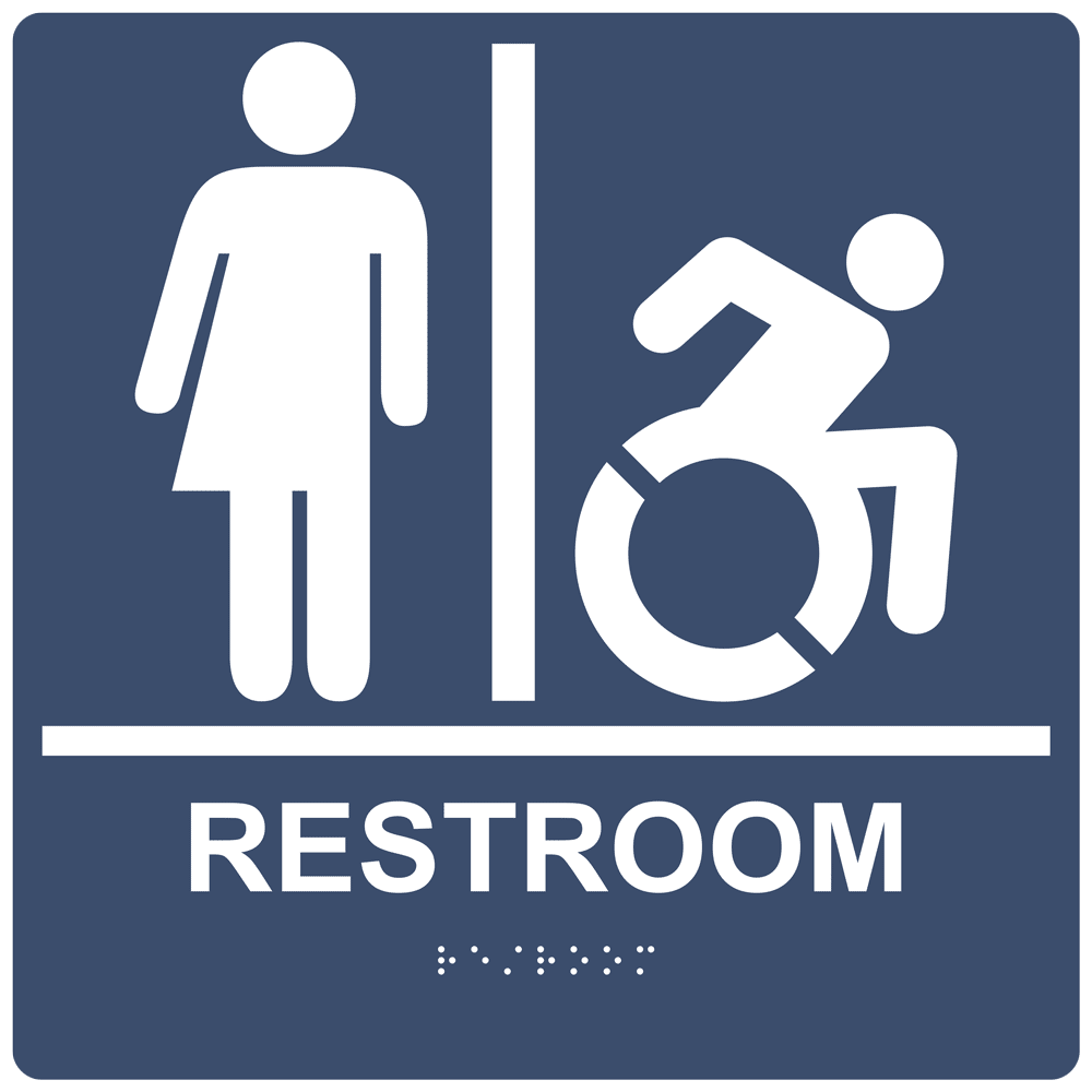Square Navy Restroom Braille Sign With Dynamic Accessibility Symbol RRE ...