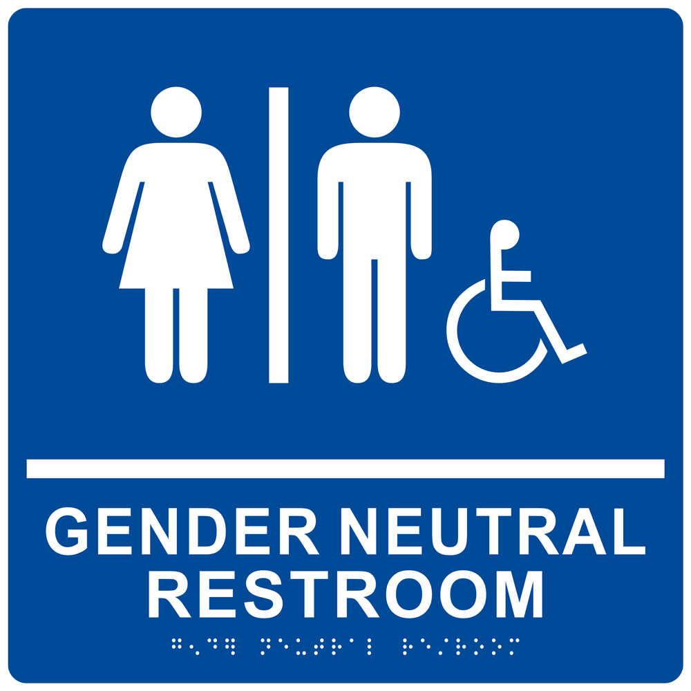 Square Blue ADA Braille Accessible Gender Neutral Restroom Sign CS725918