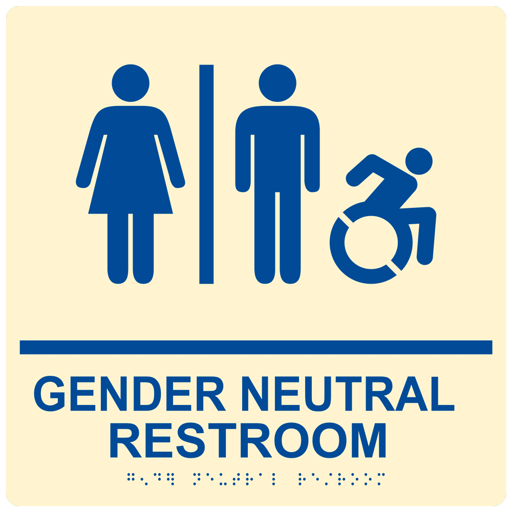 Square Ivory Gender Neutral Restroom Braille Sign With Dynamic ...