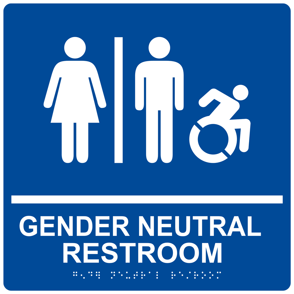 Square Blue Gender Neutral Restroom Braille Sign With Dynamic ...