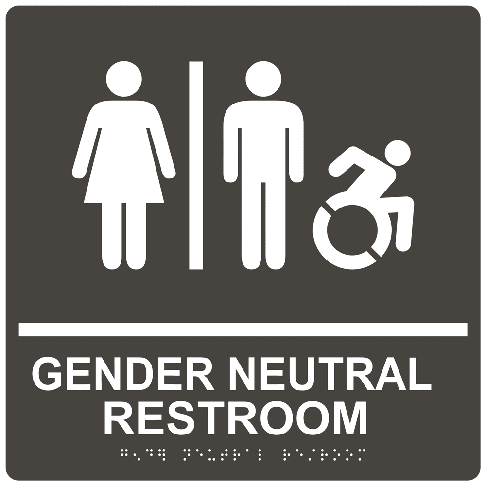 Square Charcoal Gray Gender Neutral Restroom Braille Sign With Dynamic ...