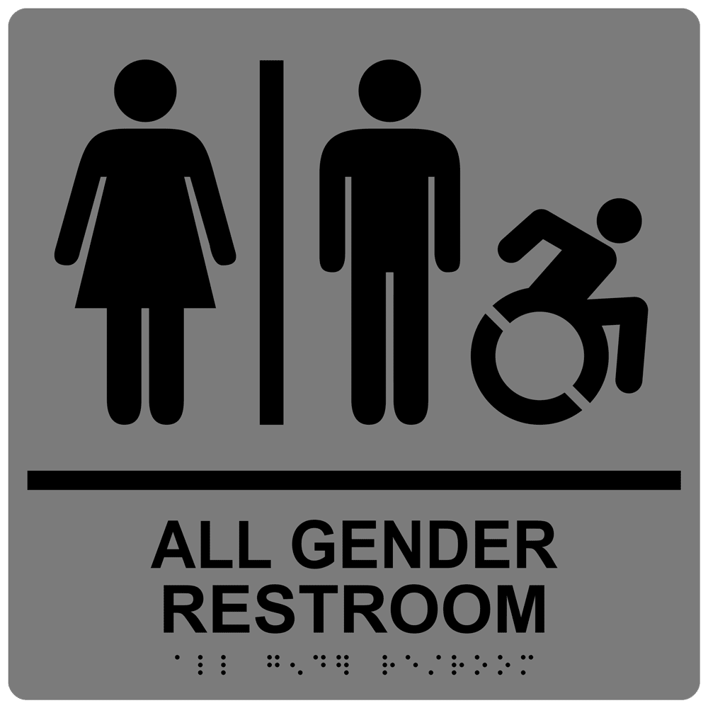 Square Gray All Gender Restroom Restroom Braille Sign With Dynamic ...
