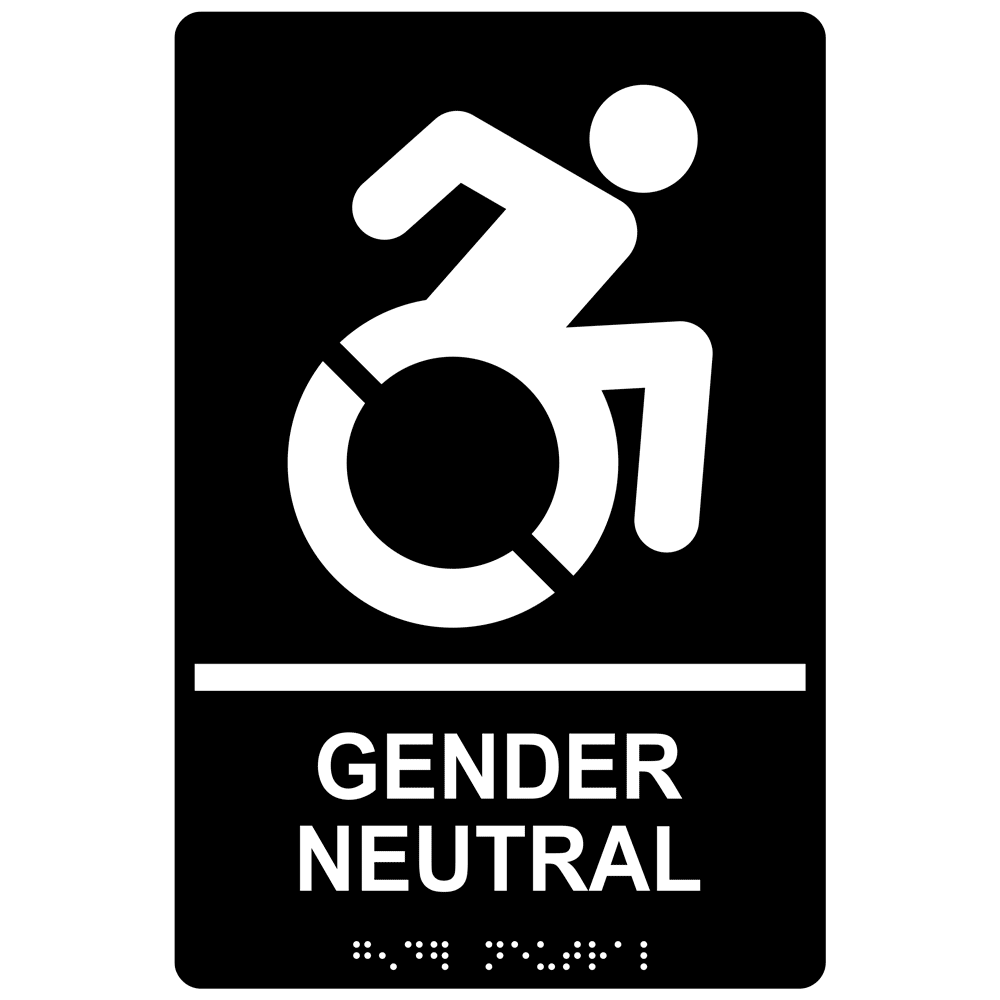 Black Gender Neutral Restroom Braille Sign With Dynamic Accessibility ...