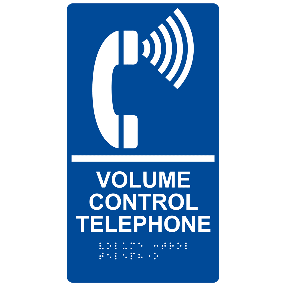 ADA Volume Control Telephone Symbol Braille Sign RRE-16808_WHTonBLU