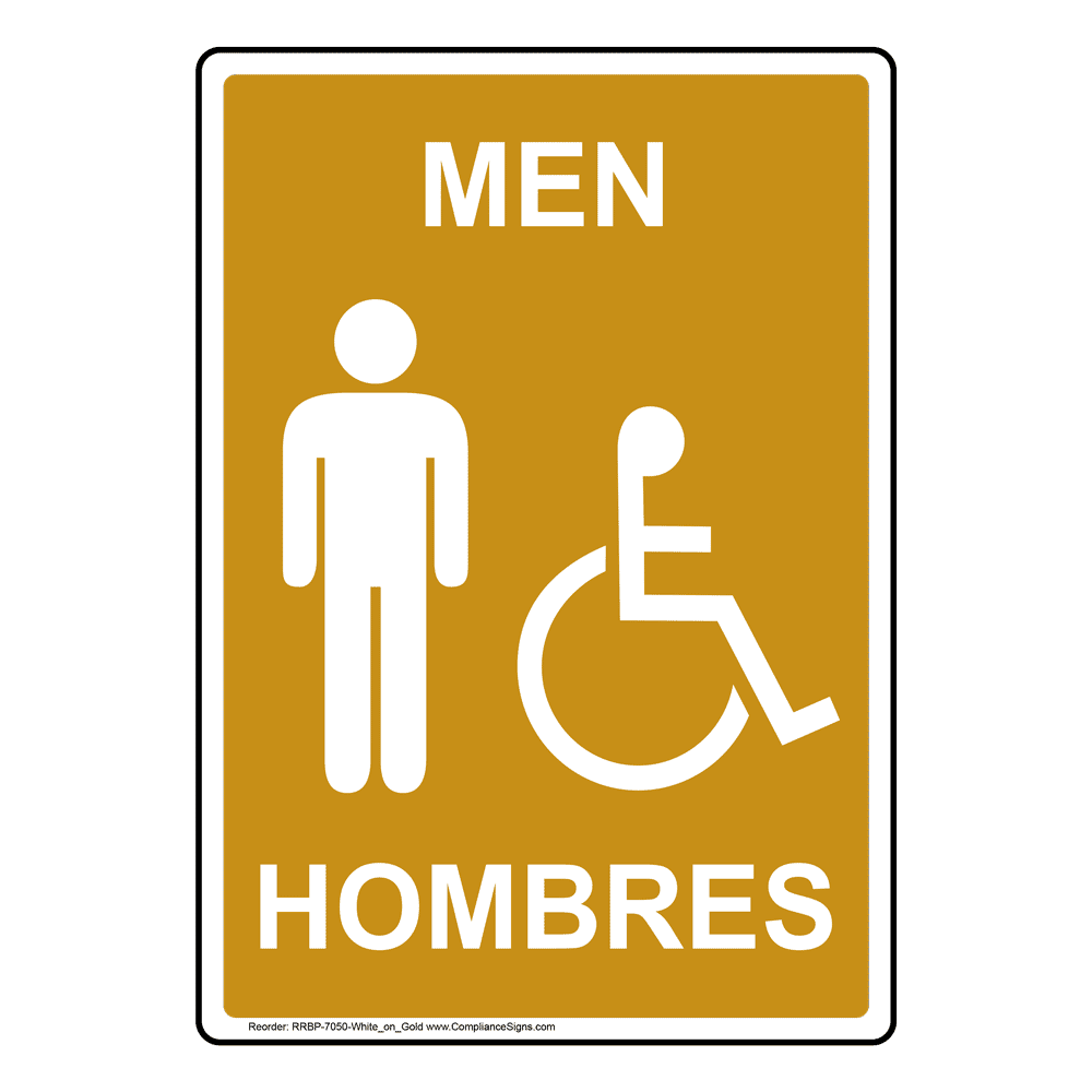 Men - Hombres Sign With Symbol RRBP-7050-WHTonGLD Restrooms
