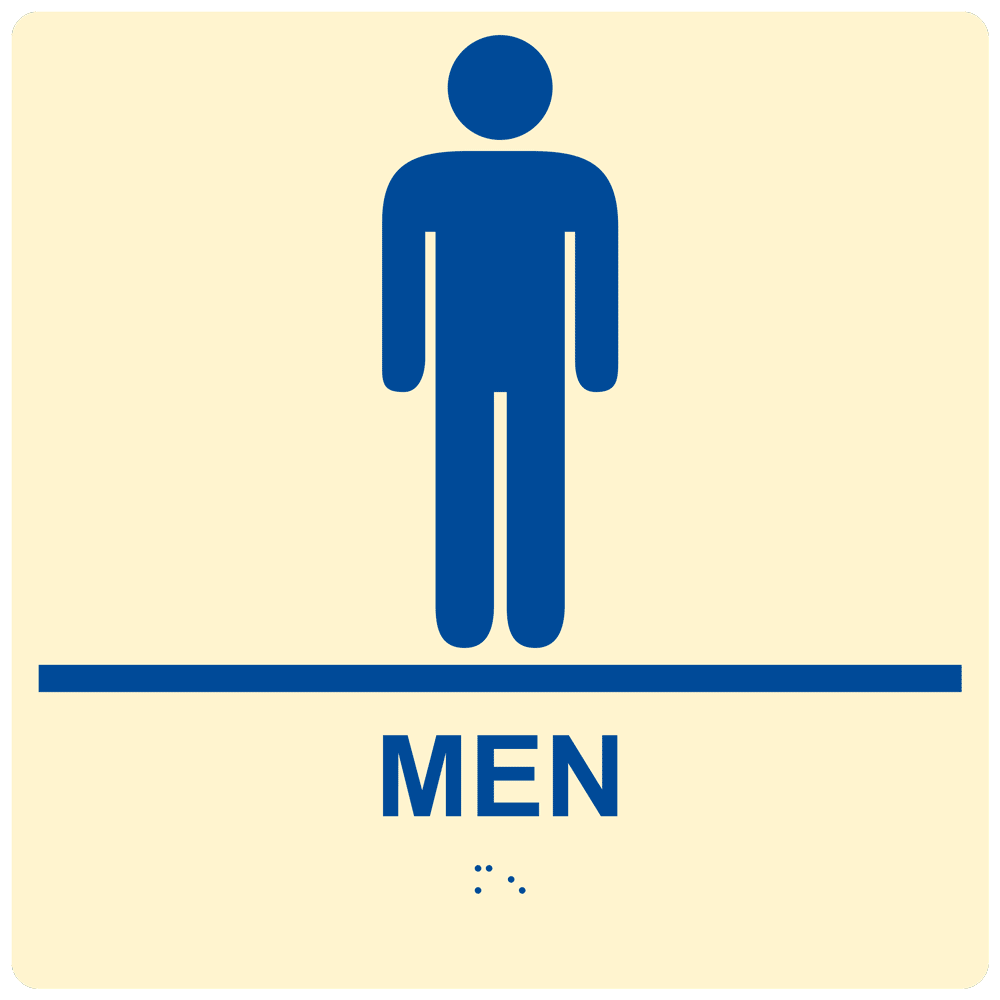 Square ADA Men (Braille = Men) Sign RRE-145-99_BLUonIvory
