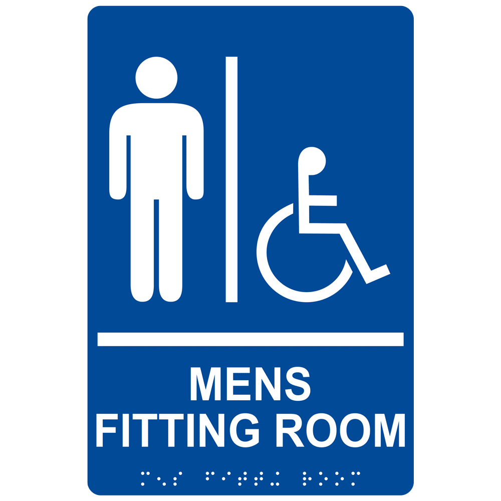 ADA Mens Fitting Room Braille Sign RRE-19943_WHTonBLU Mens / Boys