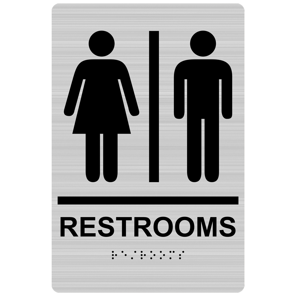 Braille ADA Restroom Sign Symbols | Black on Brushed Silver