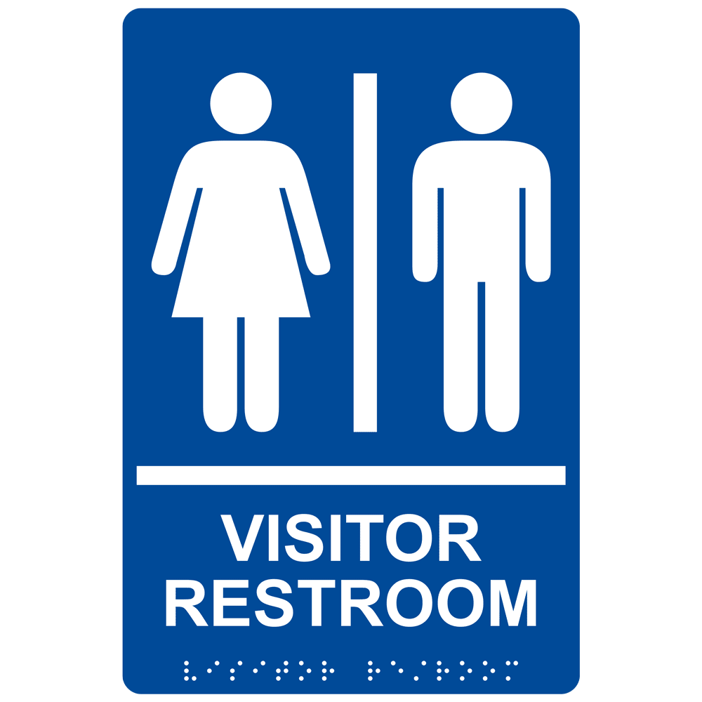 ADA Visitor Restroom With Symbol Braille Sign RRE-14852_WHTonBLU