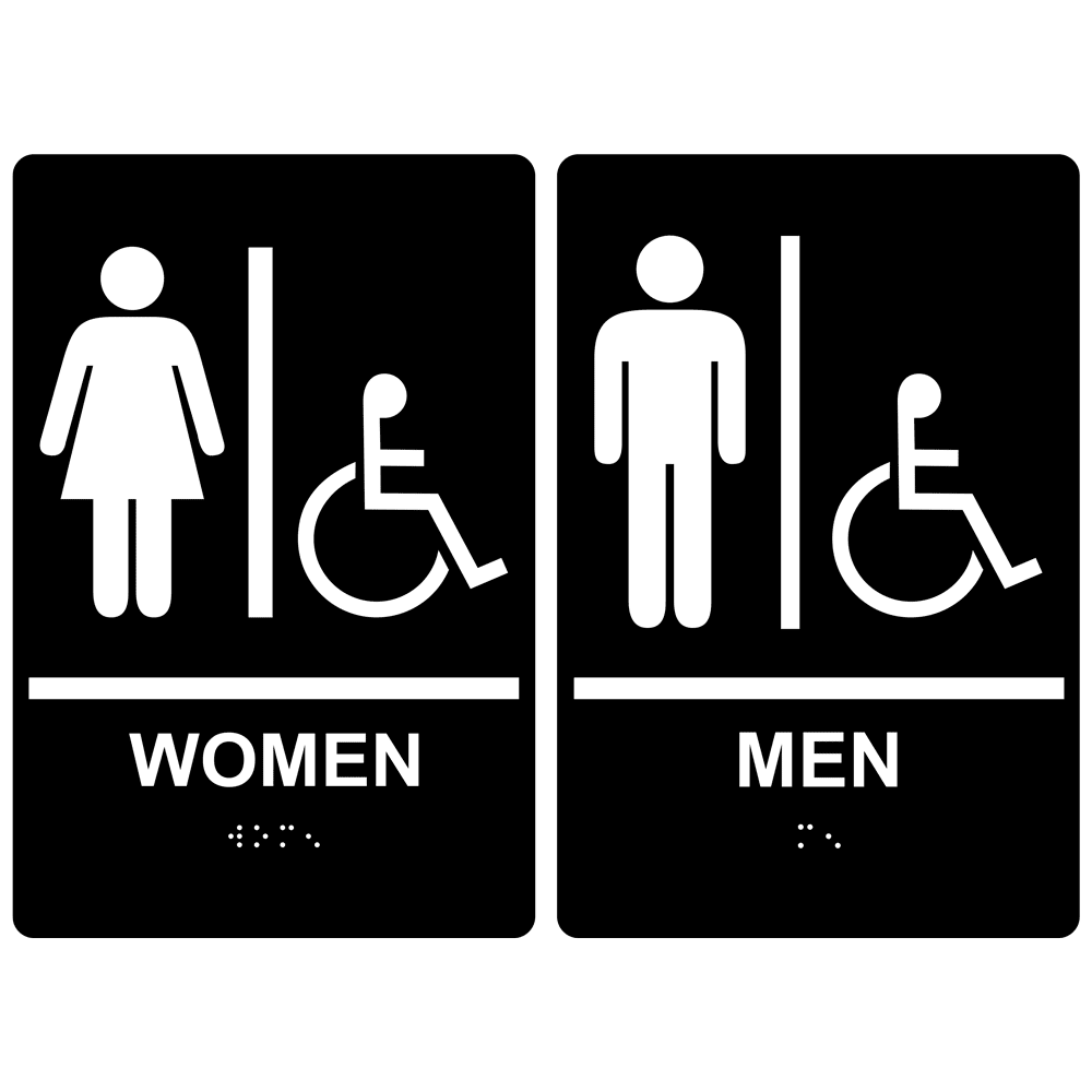 ADA Women Men With Symbol Braille Sign RRE 130 150Pair WHTonBLK ADA Women Men With Symbol Braille Sign RRE 130 150Pair WHTonBLK