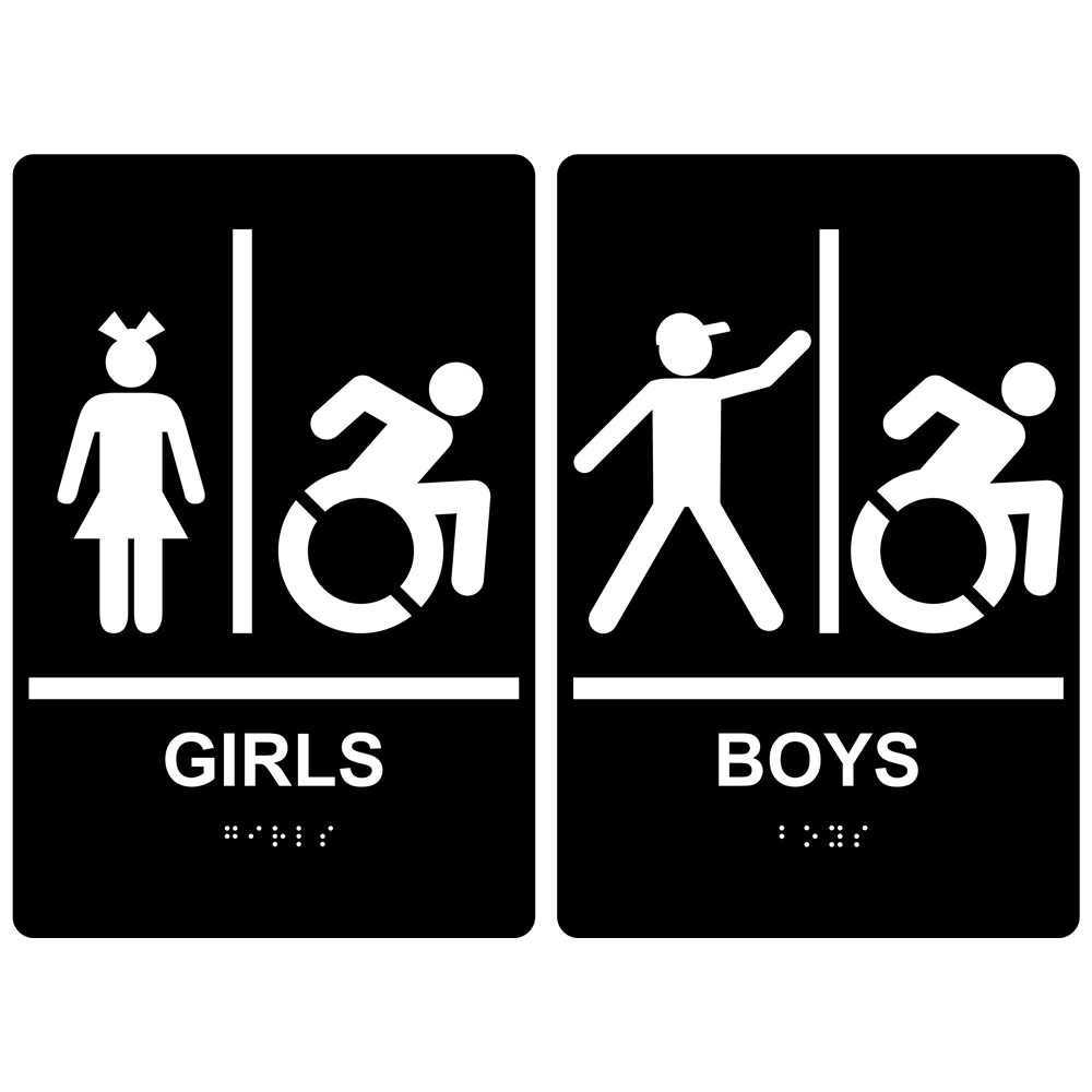 Boys And Girls Restroom Braille Sign With Dynamic Accessibility Symbol ...
