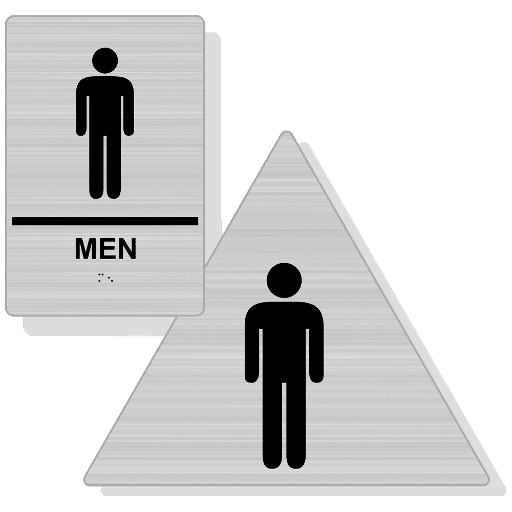 California ADA Men (Braille = Men) Sign RRE-145_DTS_Set_BLKonBRSLVR