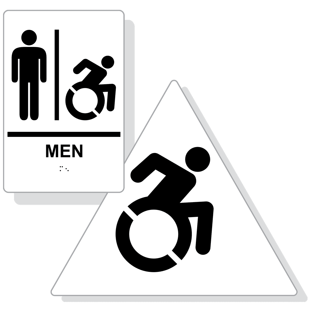 White Men Braille Restroom Door - Wall Sign Set With Dynamic ...