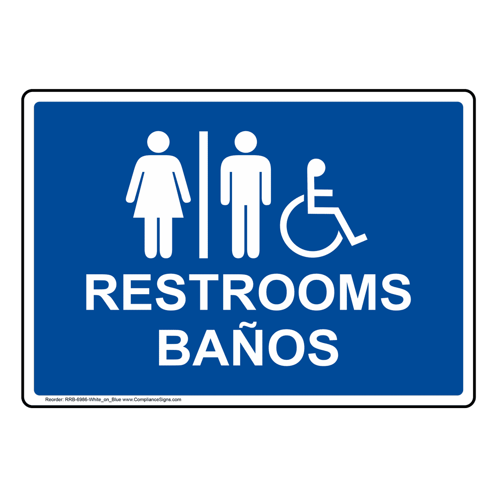 Restrooms Sign With Symbol RRB-6986-WHTonBLU Restrooms